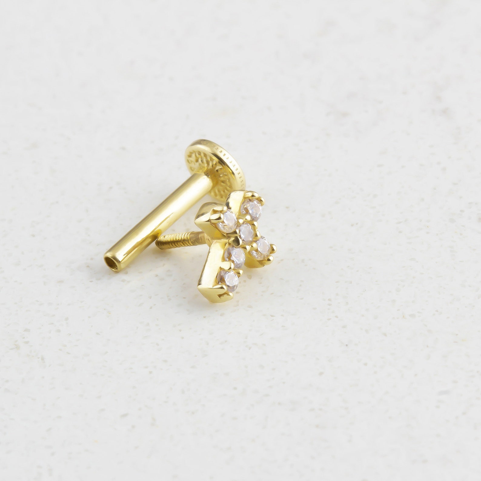 14K Solid Gold Cross Tragus Piercing: 16G Cartilage Earring - Etsy