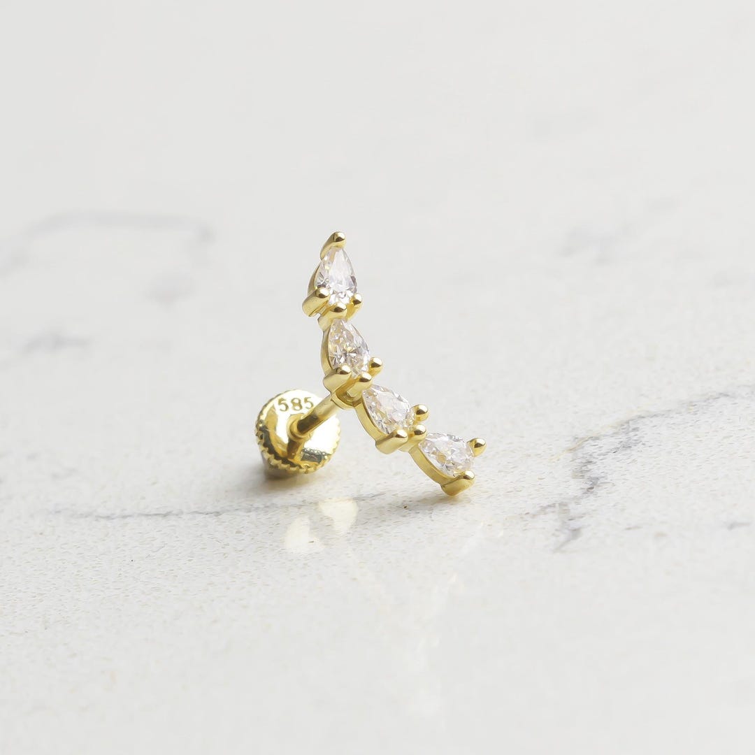 14K Solid Gold Baguette Helix Piercing: 18G Conch Jewelry - Etsy
