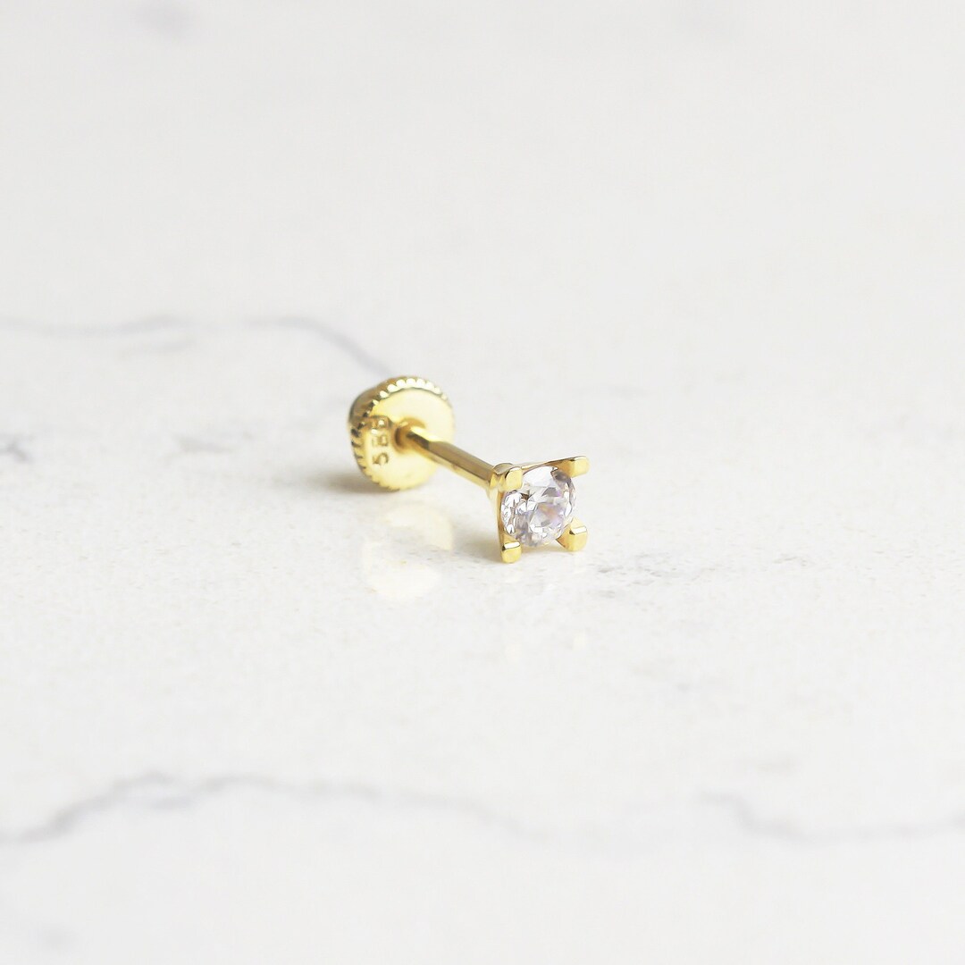 14K Solid Gold Solitaire Helix Piercing: 18G Cartilage Earring - Etsy
