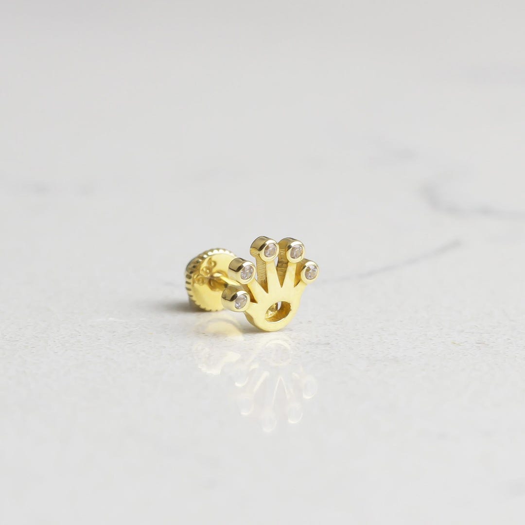 14K Solid Gold Crown Piercing: 18G Screw Back Stud Earring - Etsy