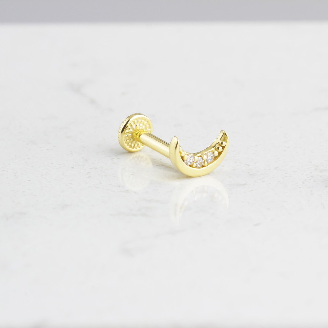 14k Solid Gold Crescent Moon Tragus Piercing: 16G Dainty Earring - Etsy