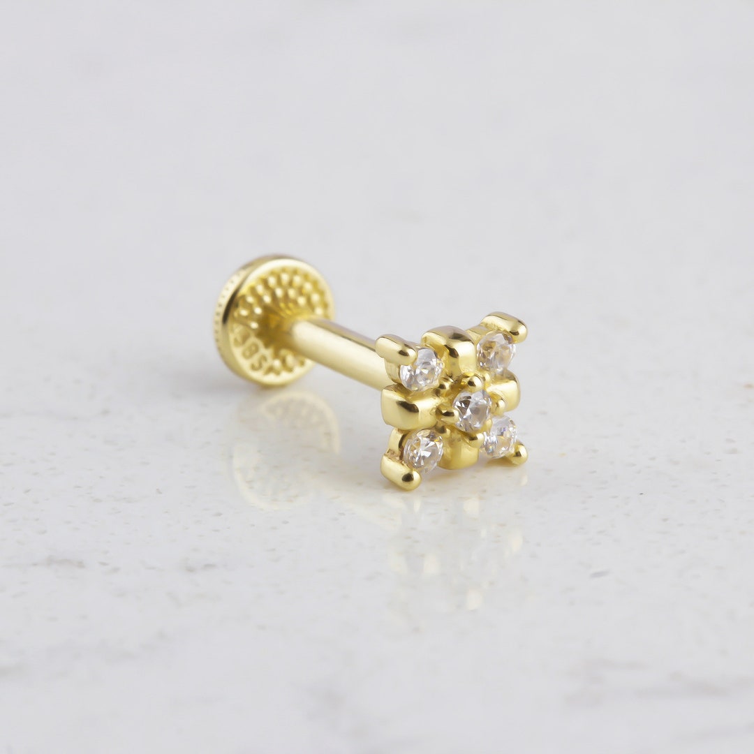 14K Solid Gold Flower Tragus Piercing: 16G Cartilage Earring - Etsy