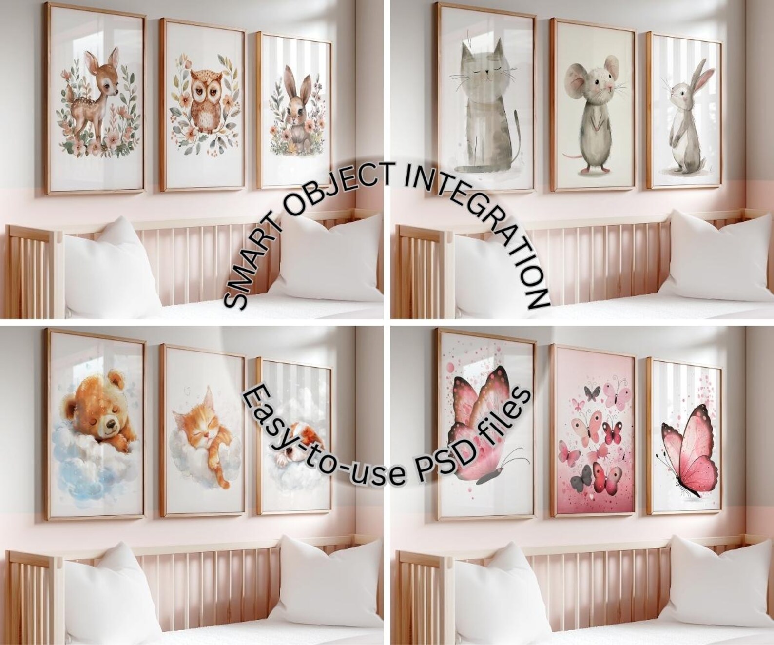 3 Frame Mockup Nursery PSD, Three Wooden Frame Mockup Crib, ISO Wall ...