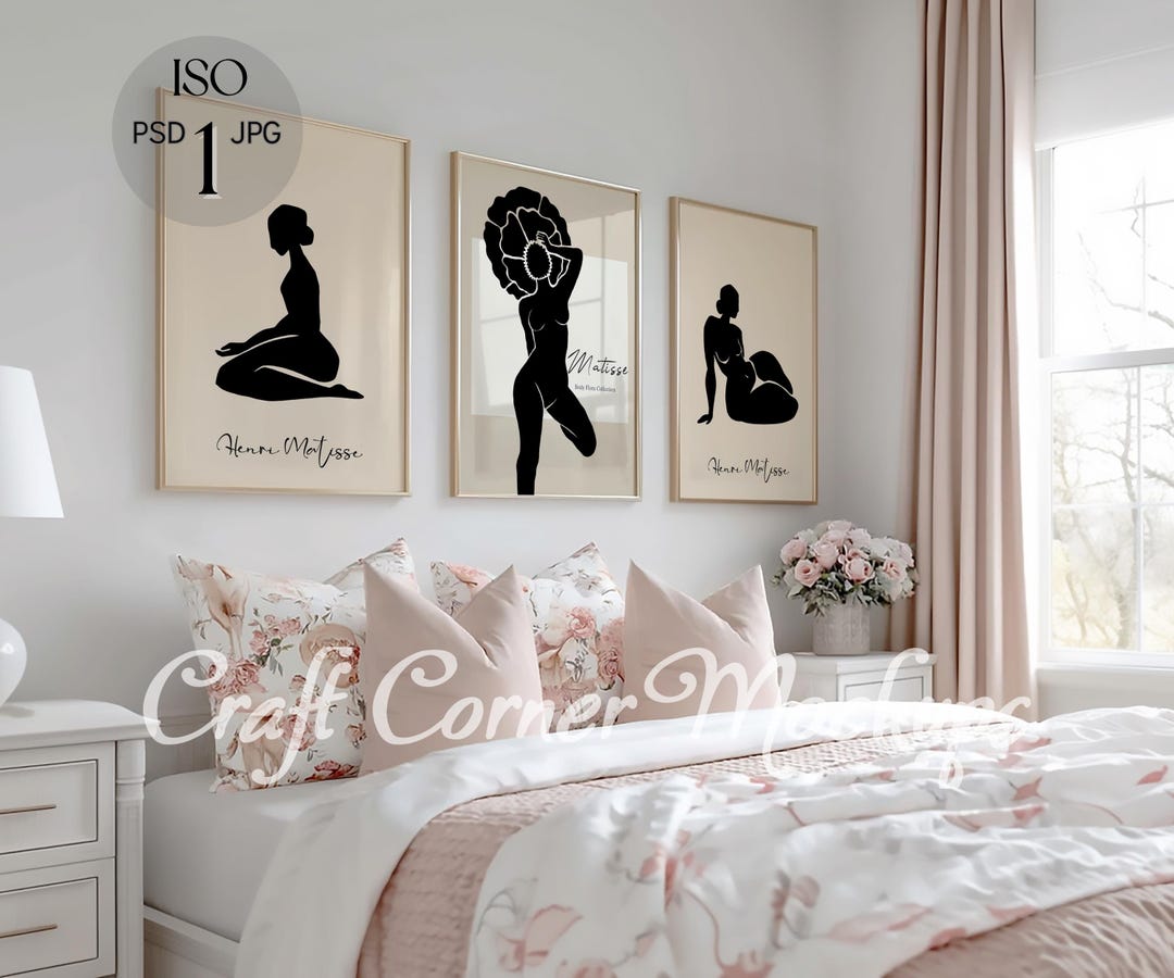 3 Frames Mockup Bedroom, Gallery Wall Frame Mockup, Set of Three Frames ...