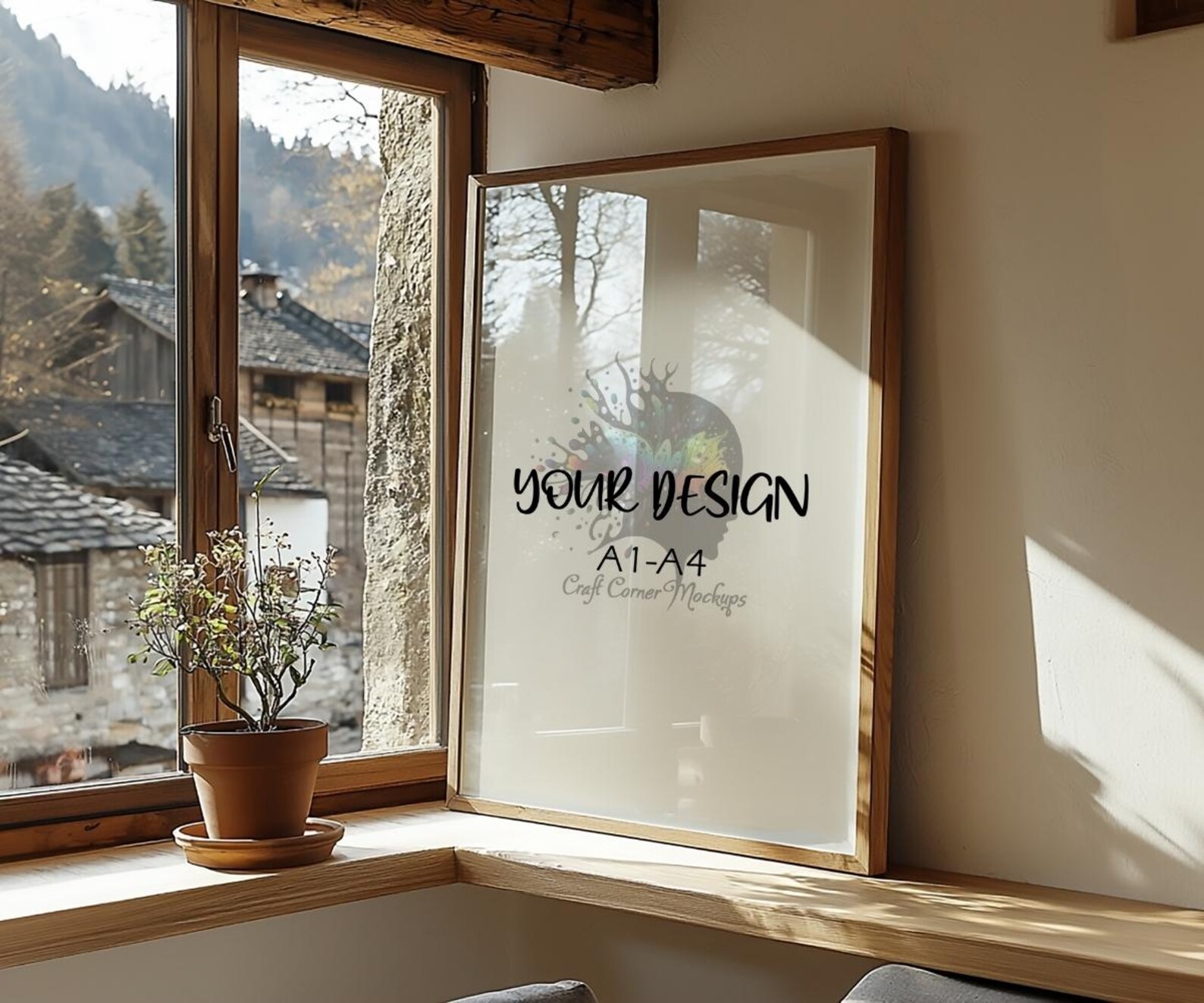 DIN A Frame Mockup, Frame Leaning on Wall by the Window, Wooden ...