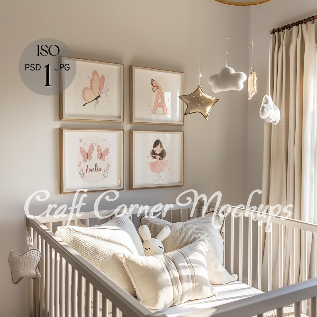 Nursery Frame Mockup Set of 4, Horizontal Four Frame Mockup Nursery ...