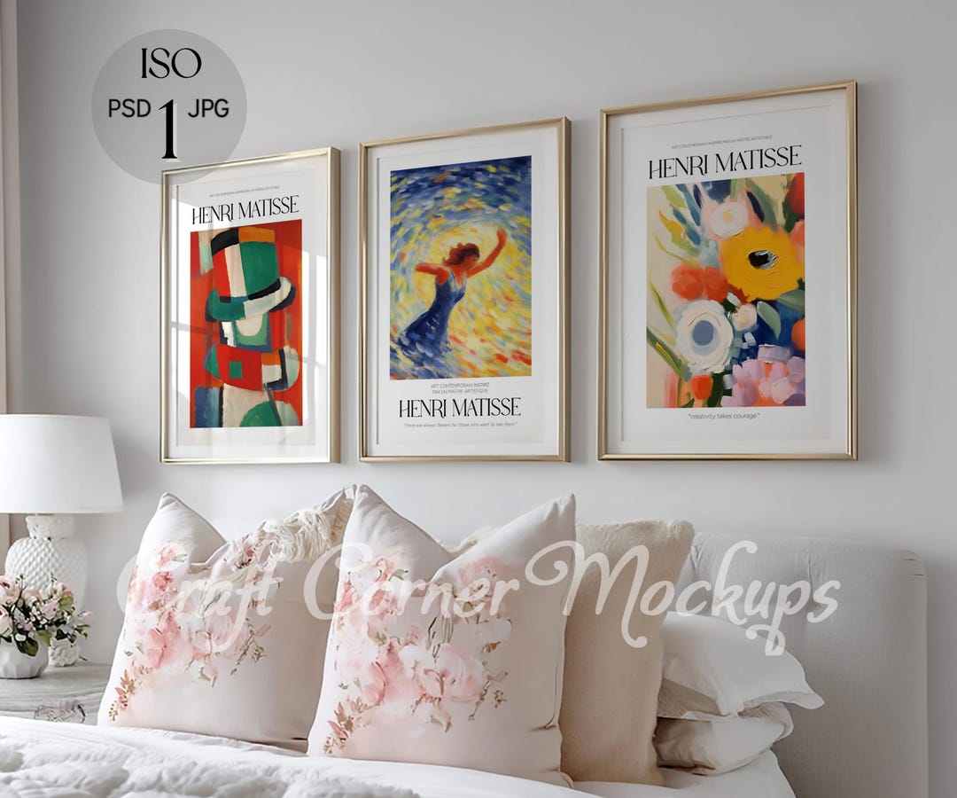 3 Frames Mockup Bedroom, Gallery Wall Frame Mockup, Set of Three Frames ...