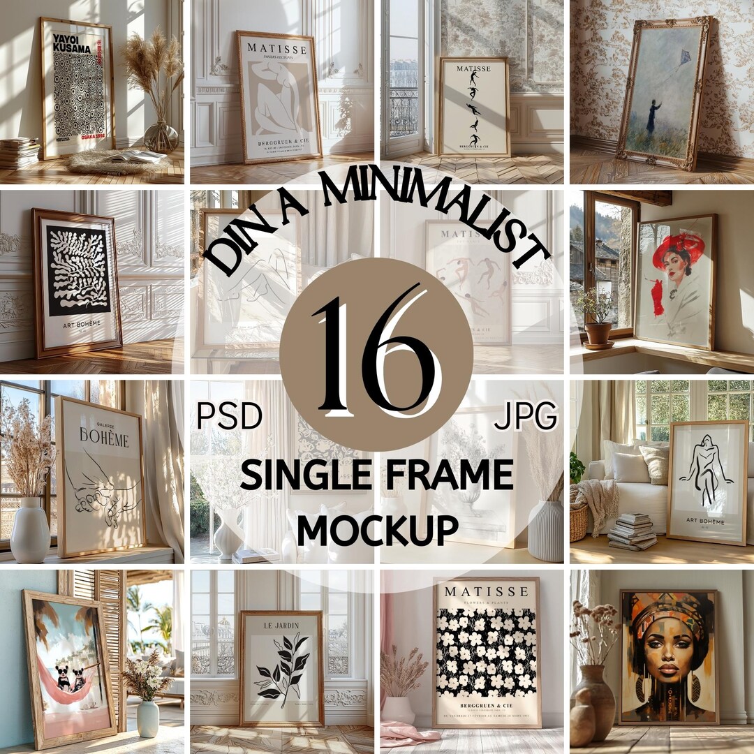 Frame Mockup Bundle Set Minimalist, Pack of 16 DIN A Frame Mockups Psd,minimal Vertical Frame ...