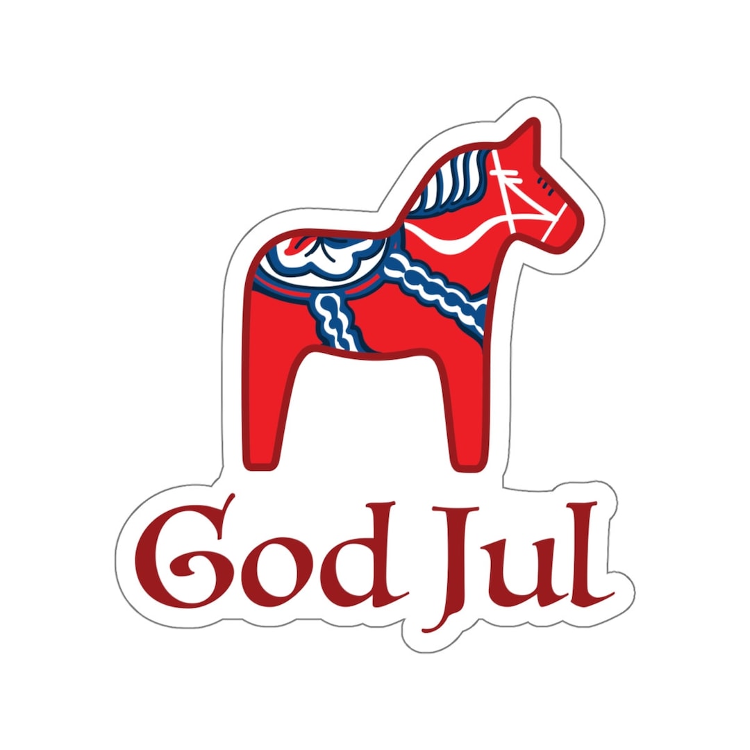 God Jul Dala Horse Red Full Color Kiss-cut Sticker, God Jul Sticker ...