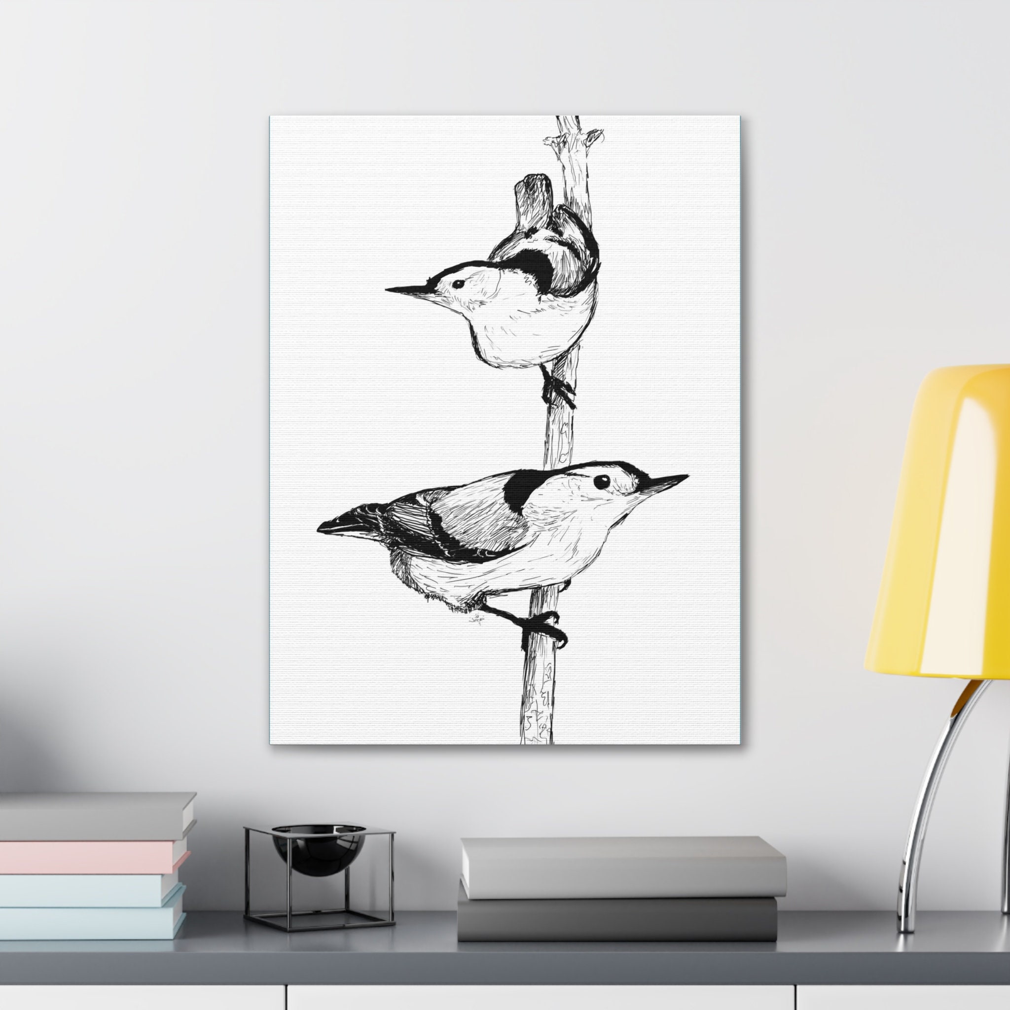 Nuthatches Drawing Printed on Canvas in Multiple Sizes Birds - Etsy