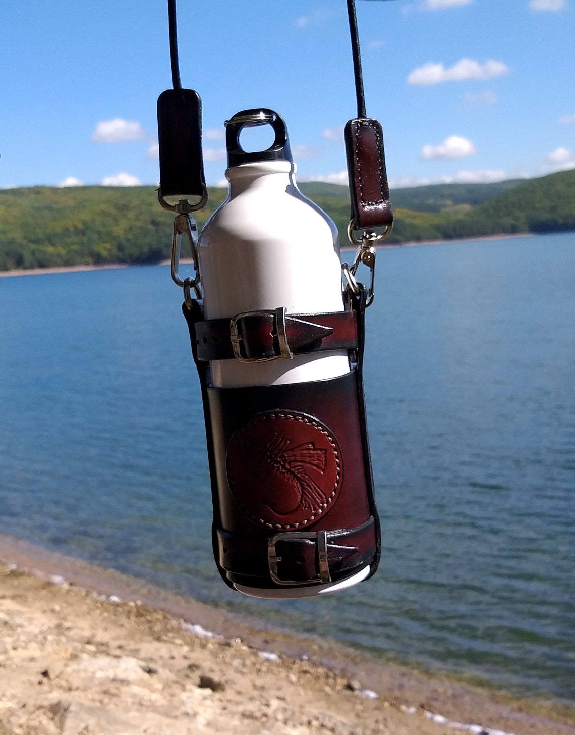 Leather Bottle Holder With Crossbody Strap, Harness Leather Bottle ...
