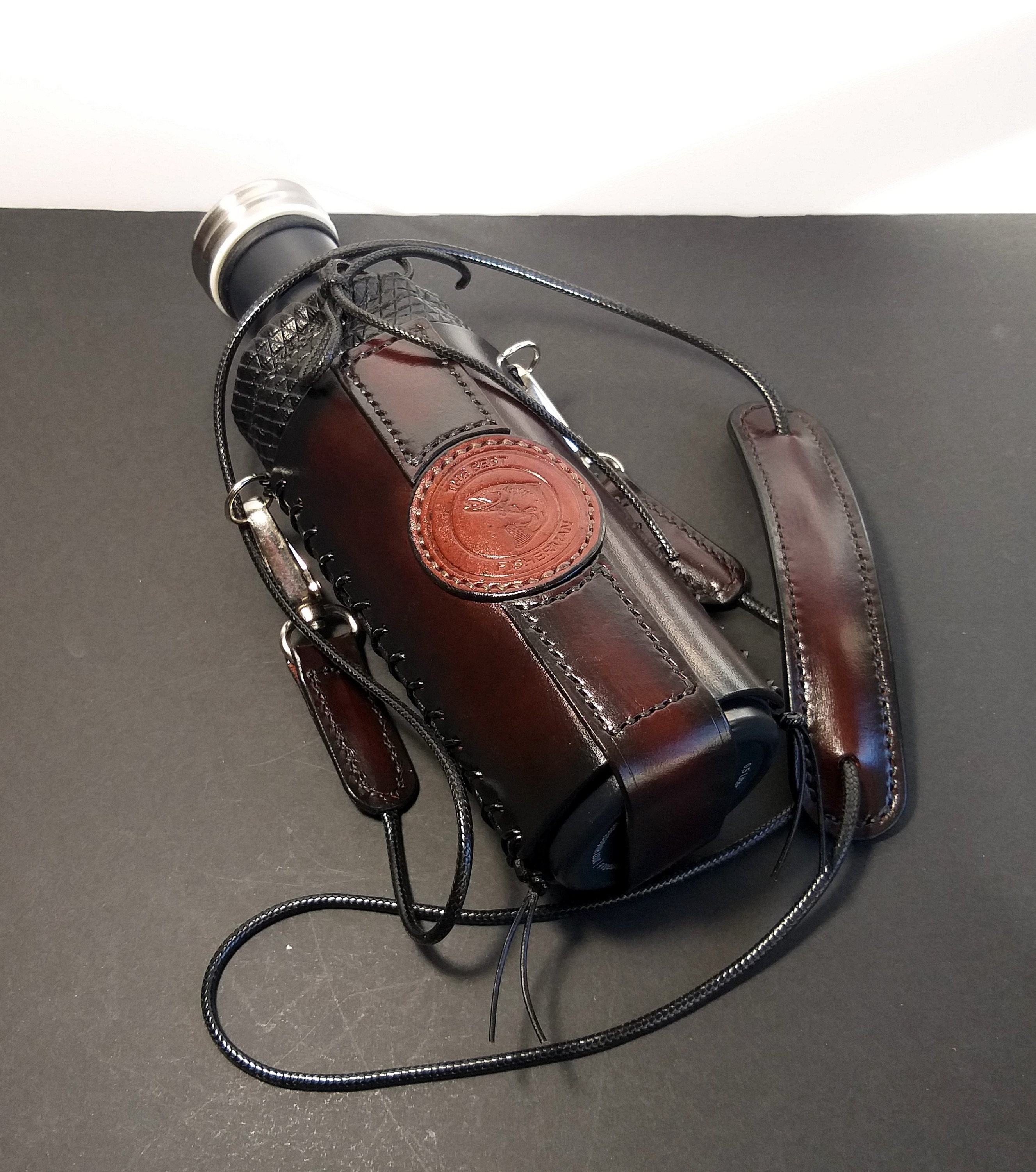 Leather Bottle Holder With Crossbody Strap, Harness Leather Bottle ...