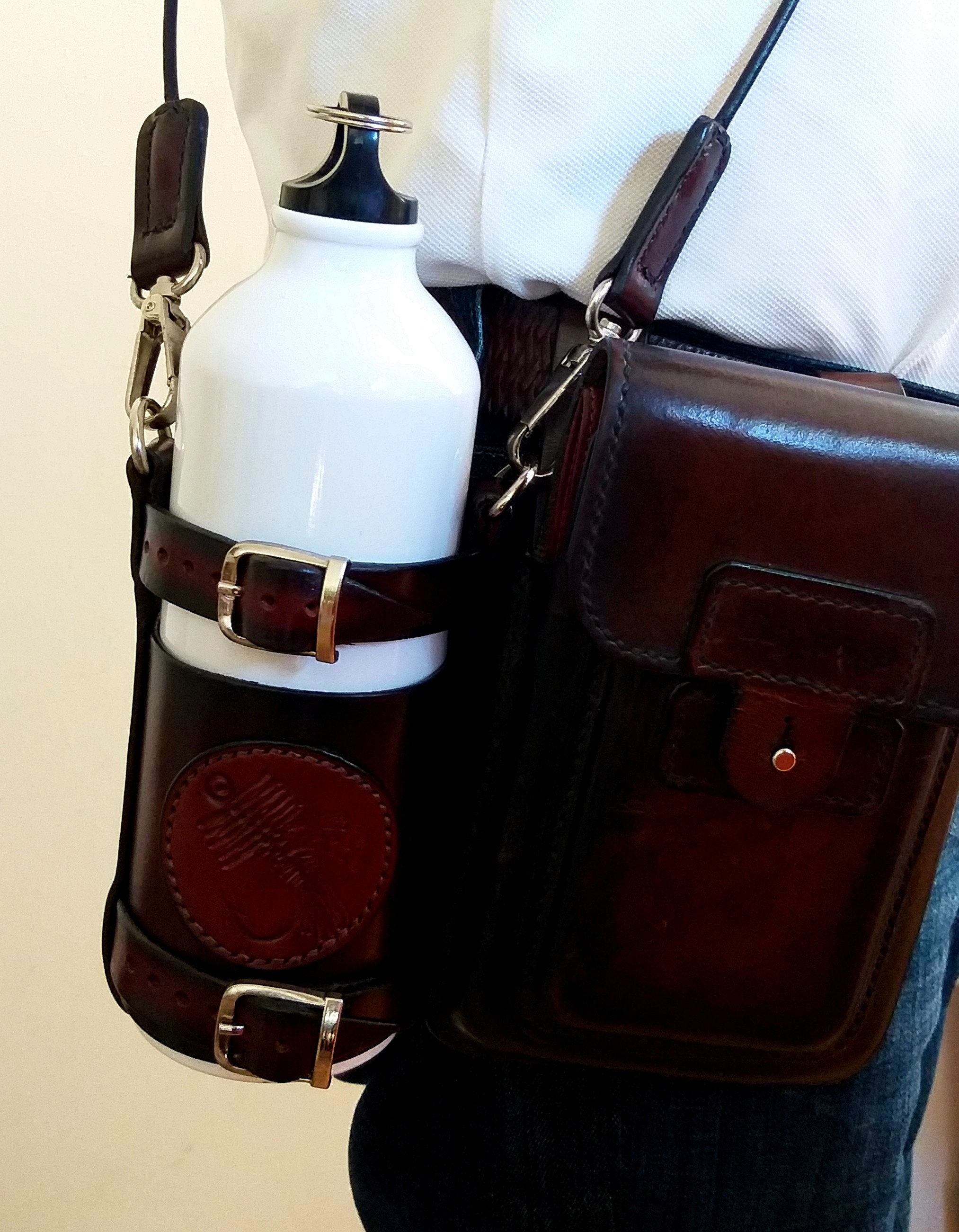 Leather Bottle Holder With Crossbody Strap, Harness Leather Bottle ...