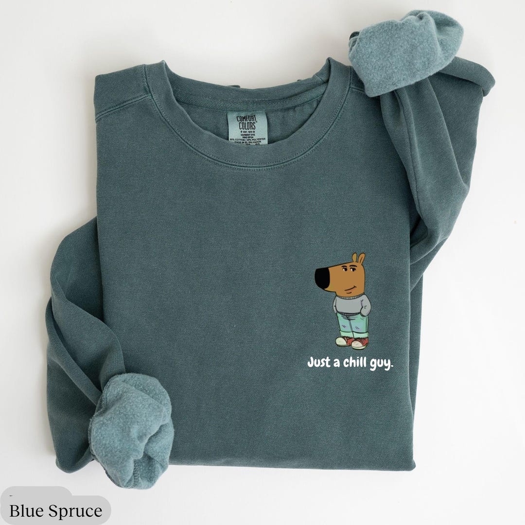 Comfort Colors® Just A Chill Guy Sweatshirt, Viral Cartoon Shirt, Chill ...