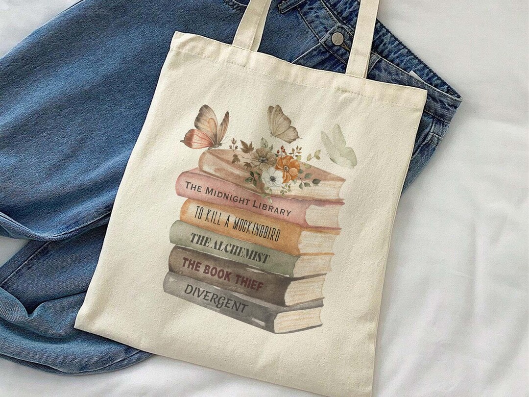 Custom Book Names Canvas Tote Bag, Custom Reader Canvas Tote Bag, Book ...