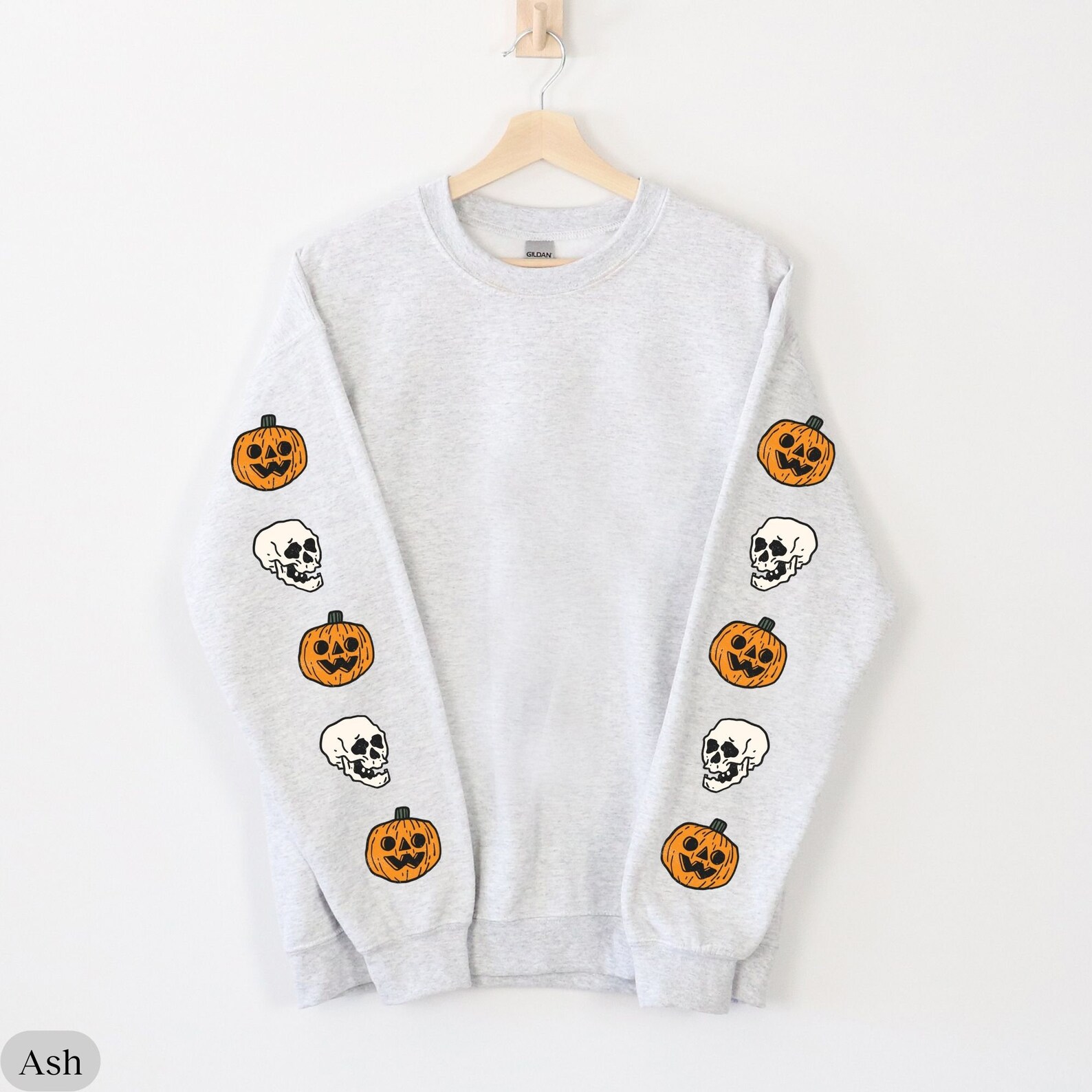 Skeleton and Pumpkins Sleeve Print Sweatshirt/hoodie, Halloween ...