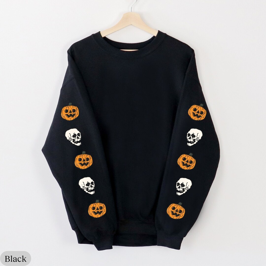 Skeleton and Pumpkins Sleeve Print Sweatshirt/hoodie, Halloween ...