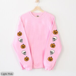 Skeleton and Pumpkins Sleeve Print Sweatshirt/hoodie, Halloween ...