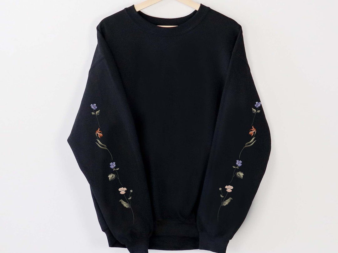 Aesthetic Flowers Sleeve Print Sweatshirt, Boho Sleeve Print Sweatshirt ...