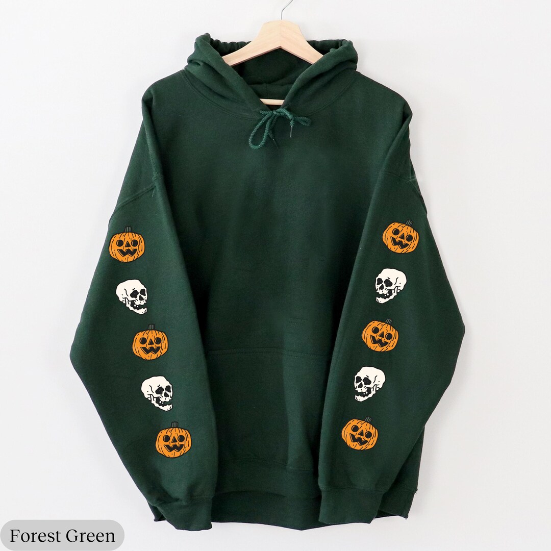 Skeleton and Pumpkins Sleeve Print Sweatshirt/hoodie, Halloween ...