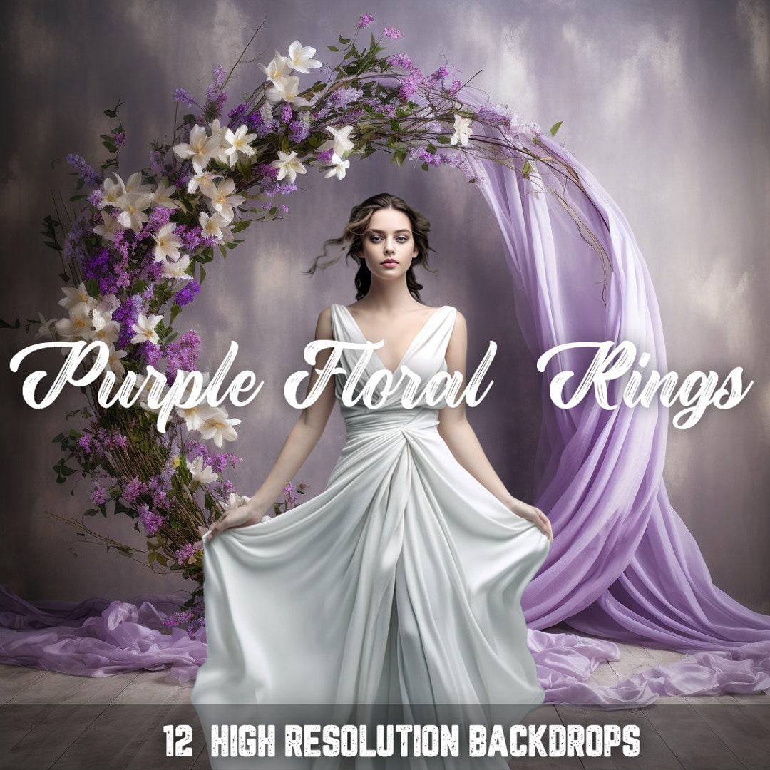 12 Purple Floral Rings Digital Backdrop, Maternity Backdrop Overlays ...