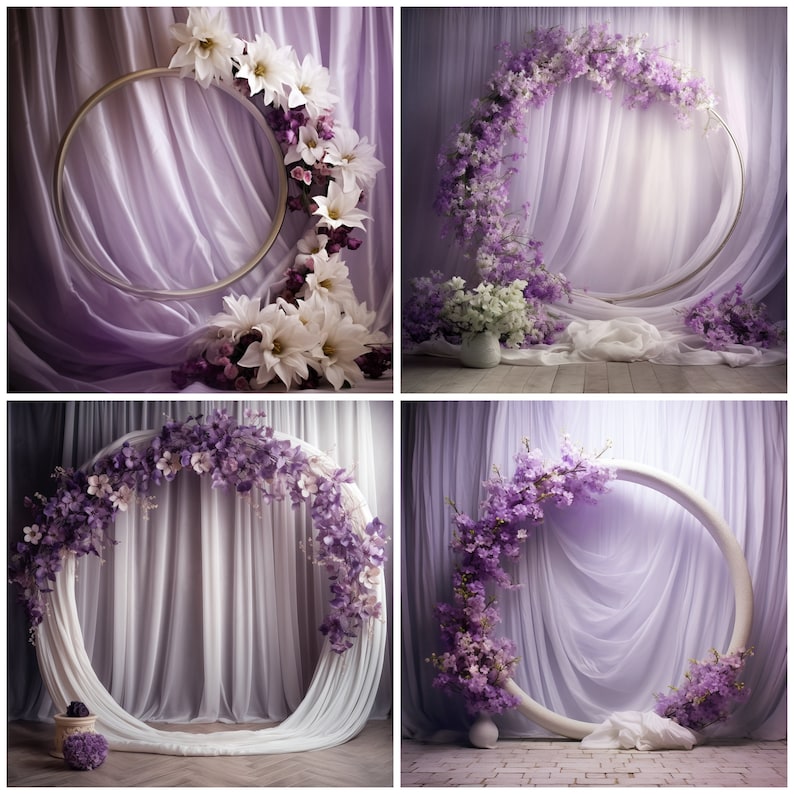 12 Purple Floral Rings Digital Backdrop, Maternity Backdrop Overlays ...