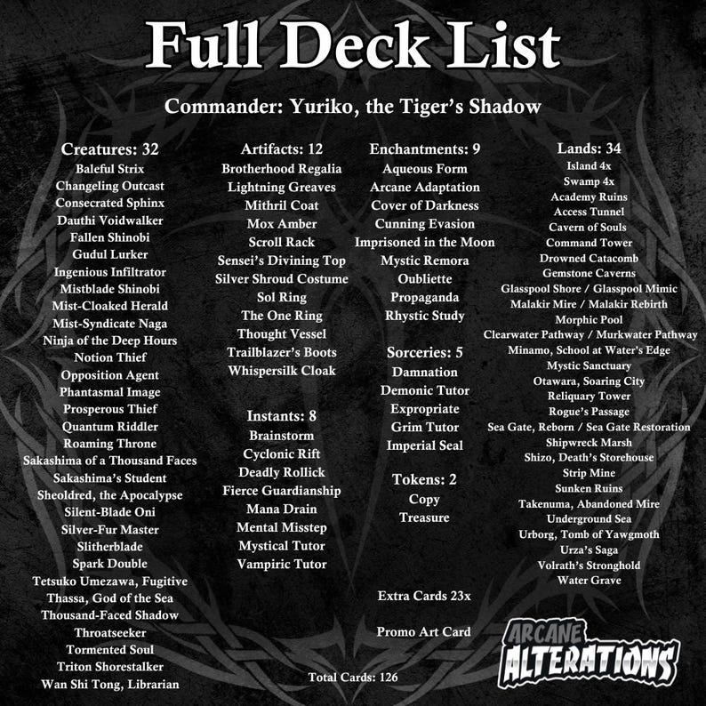 Yuriko, the Tiger's Shadow Commander Fully Custom Proxy Deck - Etsy