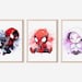 Set of 3 Spidey Watercolor Posters Wall Decor, Chibi Style, Nursery ...