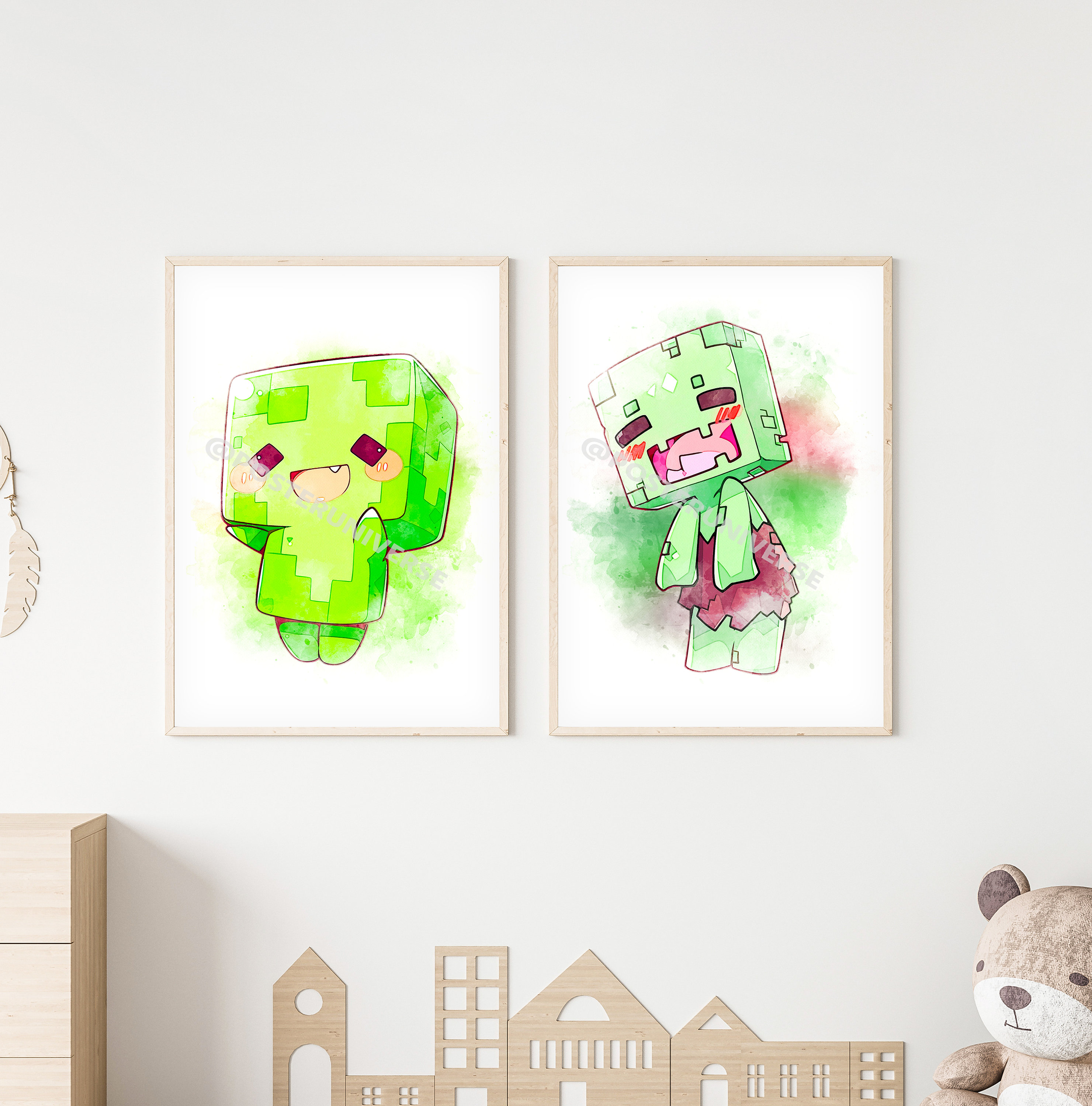 Set of 6 Minecraft Posters Watercolor Painting, Kids Decor, Kids Room ...