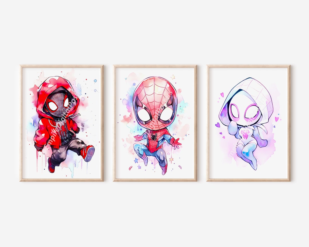 Set of 3 Spidey Poster Set - Wall Decor, Watercolor Painting, Printable ...