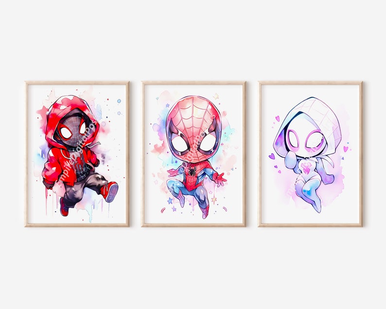 Set of 3 Spidey Poster Set - Wall Decor, Watercolor Painting, Printable ...