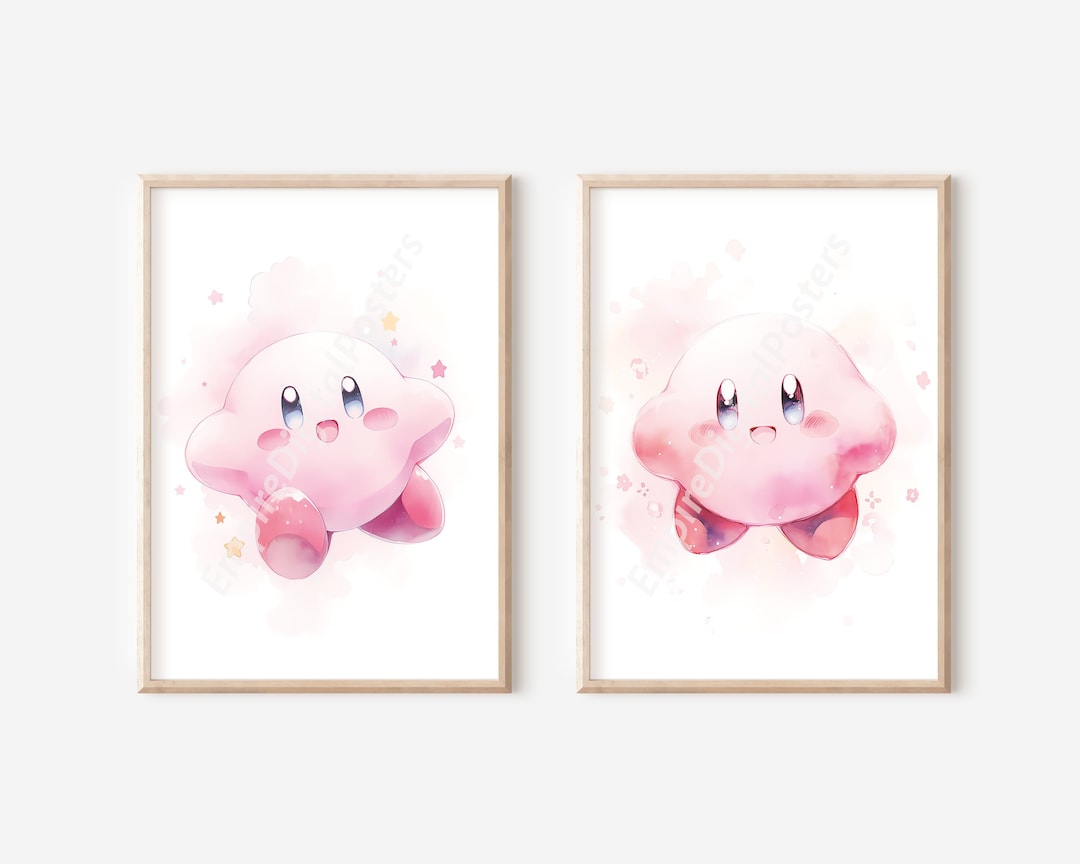 Set of 2 Watercolor Kirby Poster - Wall Art, Nursery Prints, Kids Room ...