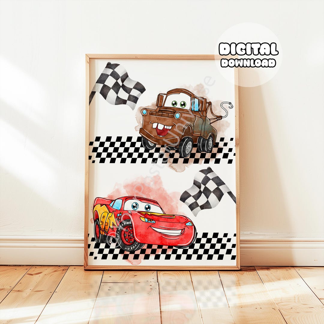 Racing Mcqueen Cars Poster - Drawing Cars Trophy Wall Art Nursery Decor ...