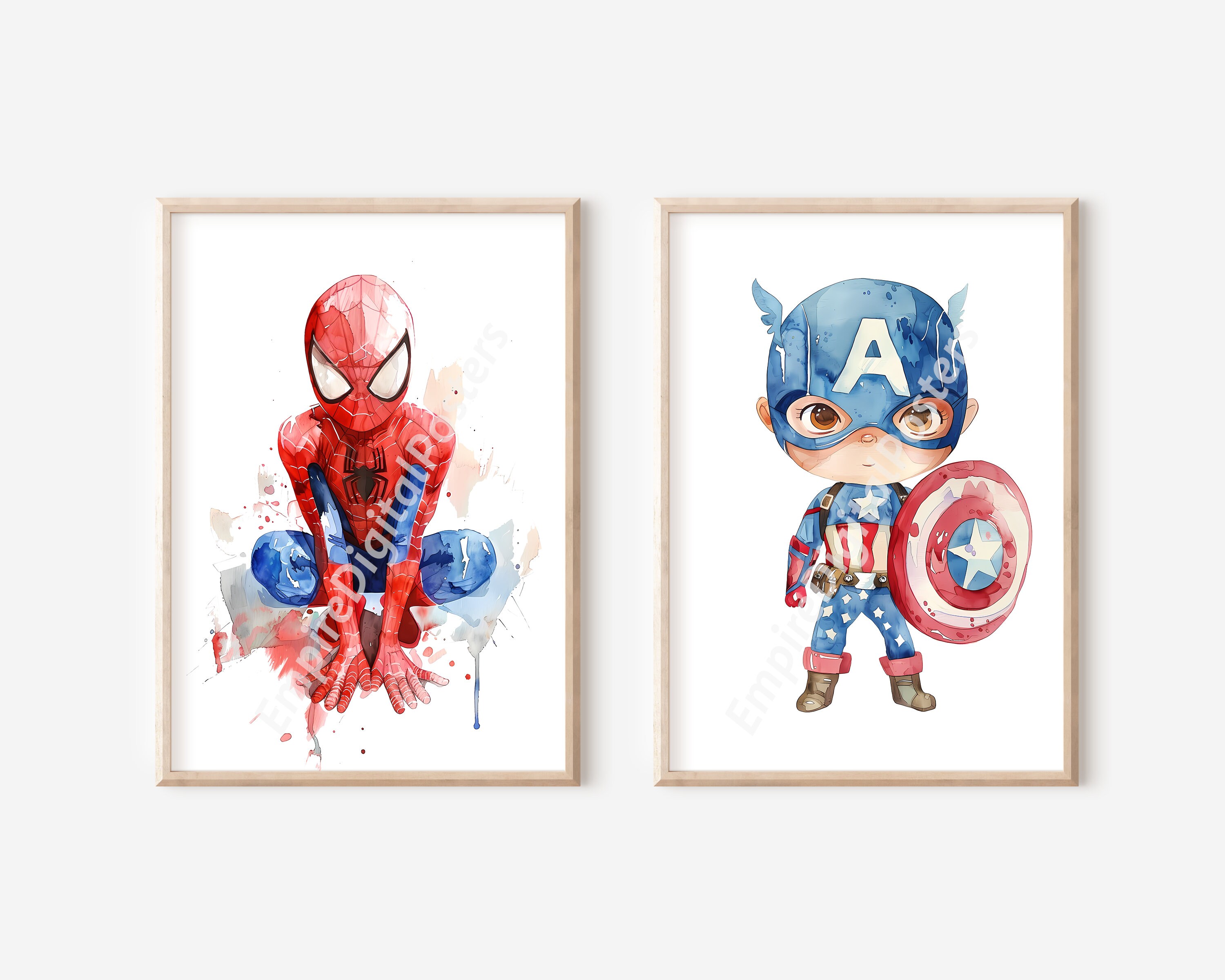 Set of 4 Drawing Superhero Wall Art Posters for Kids, Nursery Decor ...