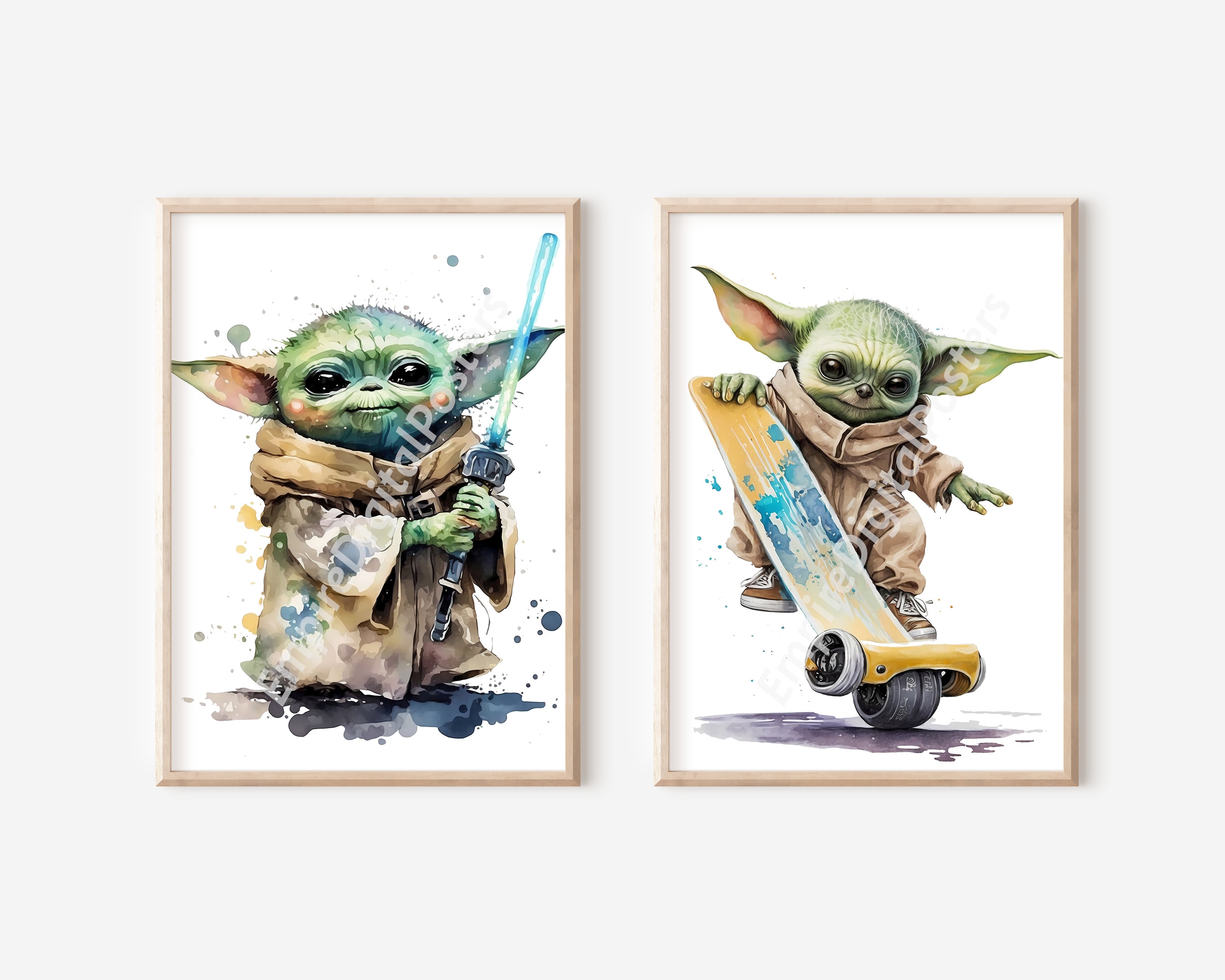 Set of 6 Yoda Posters Clipart for Kids, Star Wars Wall Art, Digital ...