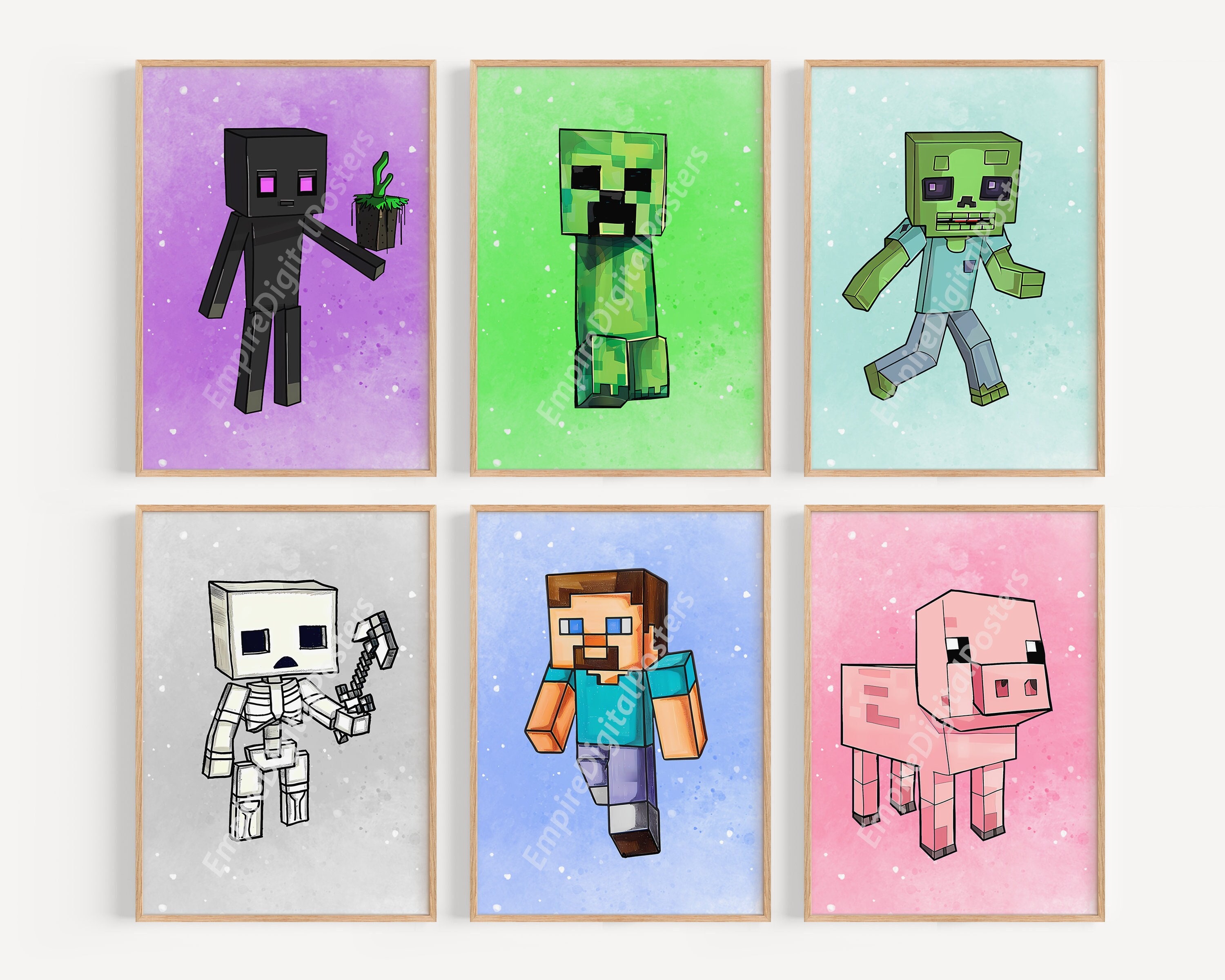 Set of 6 Drawing Minecraft Poster Set Wall Decor, Nursery Prints, Ready ...