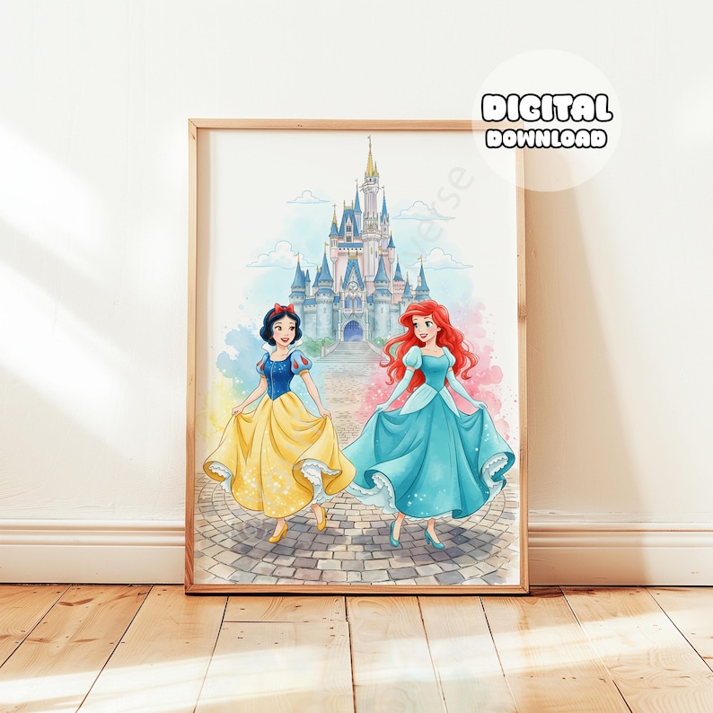 Watercolor Princesses Castle Poster, Nursery Princess, Drawing Wall Art ...