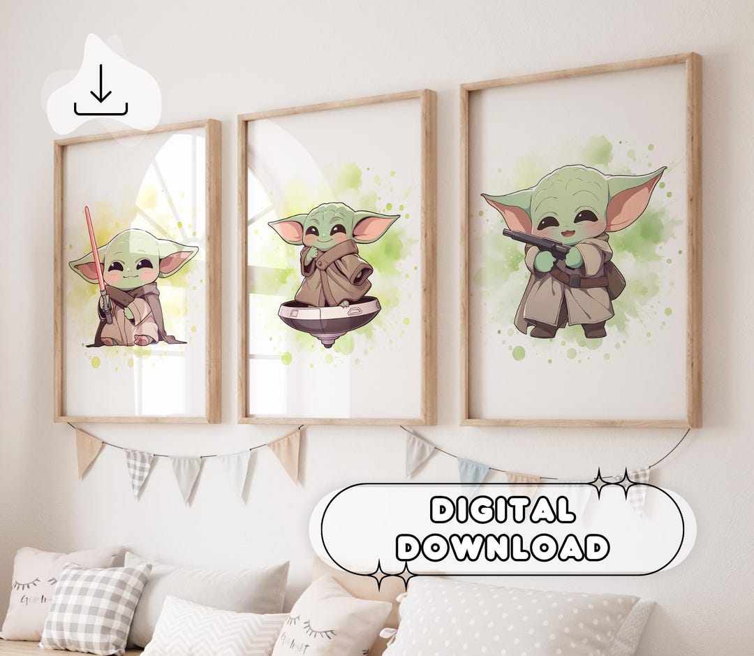 3 Watercolor Baby Yoda Posters - Drawing Star Wars Wall Art, Nursery ...
