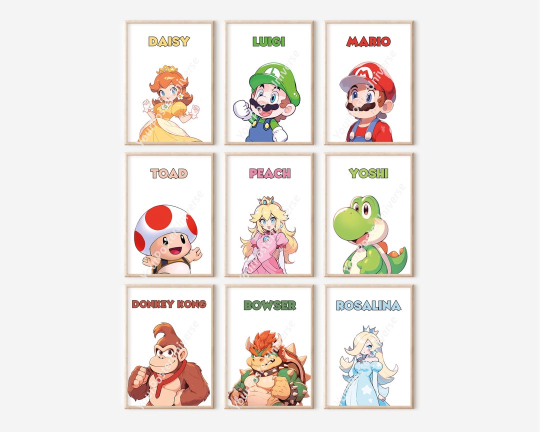 Set of 9 Super Mario Posters - Mario Wall Art, Nursery Decor, Mario and ...
