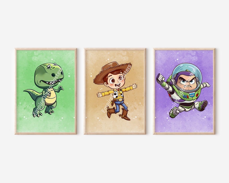 Set of 3 Watercolor Toy Story Posters Wall Decor, Nursery Prints ...