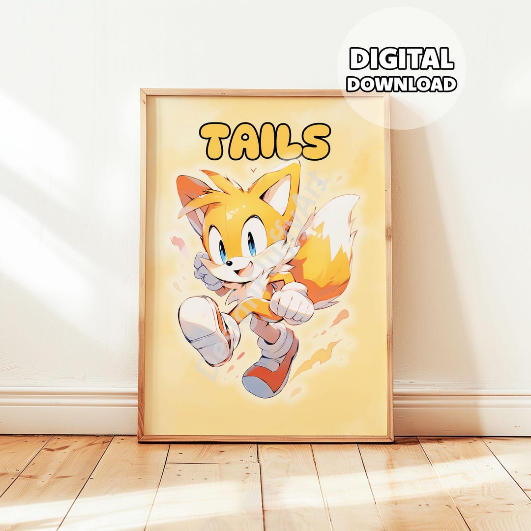 Tails Digital Poster – Printable Sonic Character Wall Art for Kids Room ...
