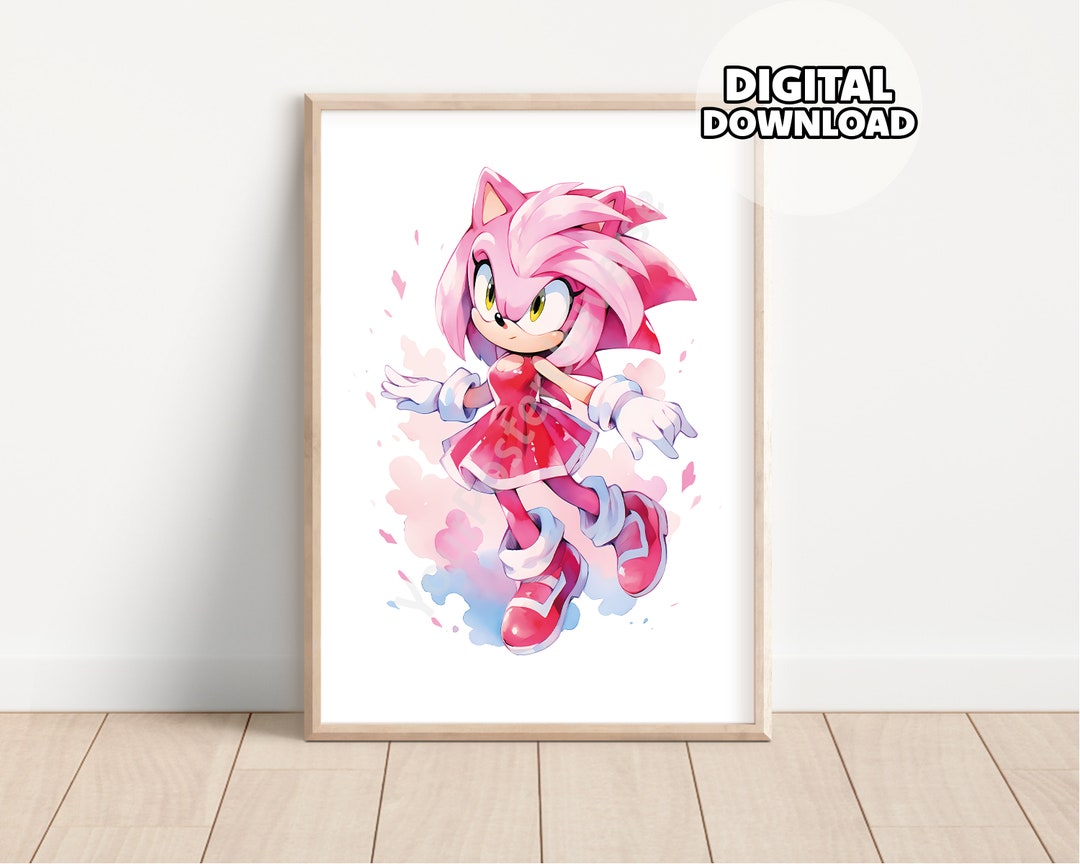 Nursery Amy Rose From Sonic Posters - Watercolor Tails, Prints for Kids ...