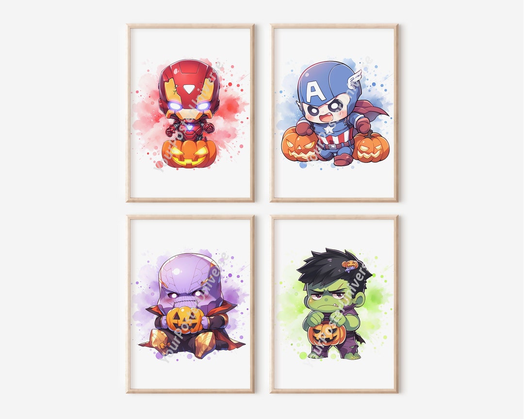 4 Watercolor Superheroes Posters - Drawing Wall Art, Kids Room Decor ...
