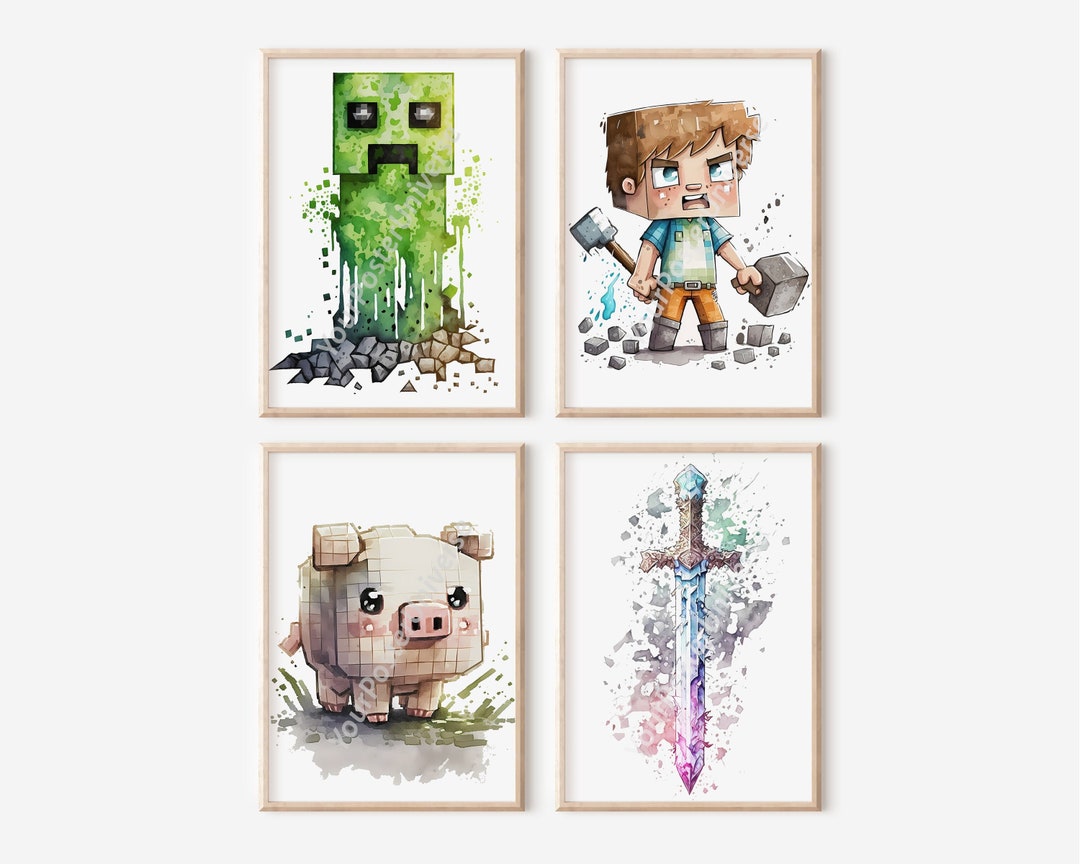 Gentle Watercolor Minecraft Poster Set Prints for Kids, Wall Art, Wall ...