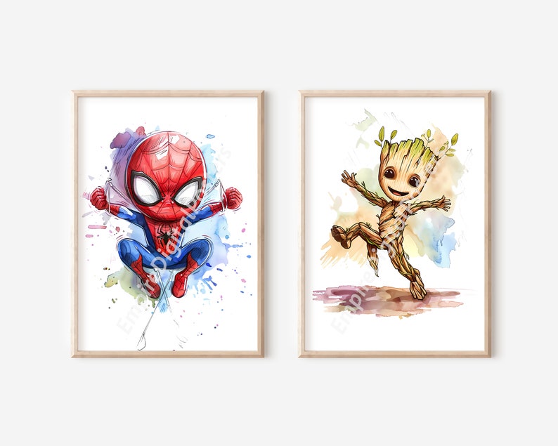 6 Drawing Superheroes Posters - Watercolor Print, Gift for Kids ...