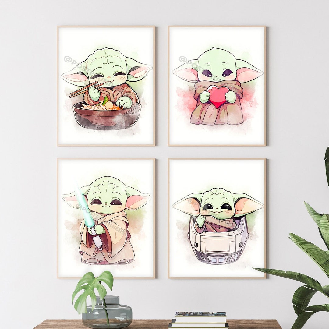 Set of 4 Baby Yoda Poster Cute Baby Yoda Clipart, Wall Art for Kids ...