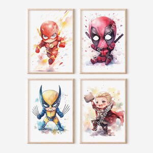 Set of 4 Superheroes Wall Art - Boys Room Decor, Prints for Kids ...