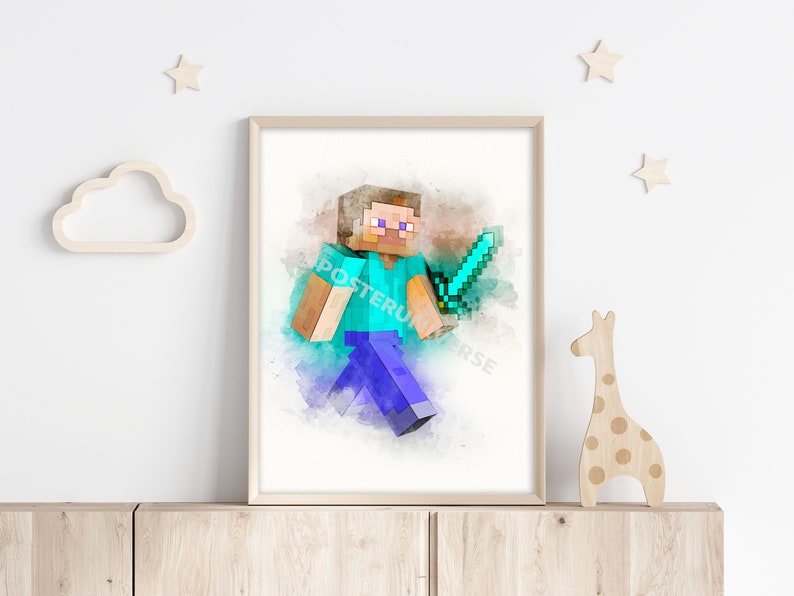 Minecraft Watercolor Poster Set Boys Prints, Gift for Kids, Minecraft ...