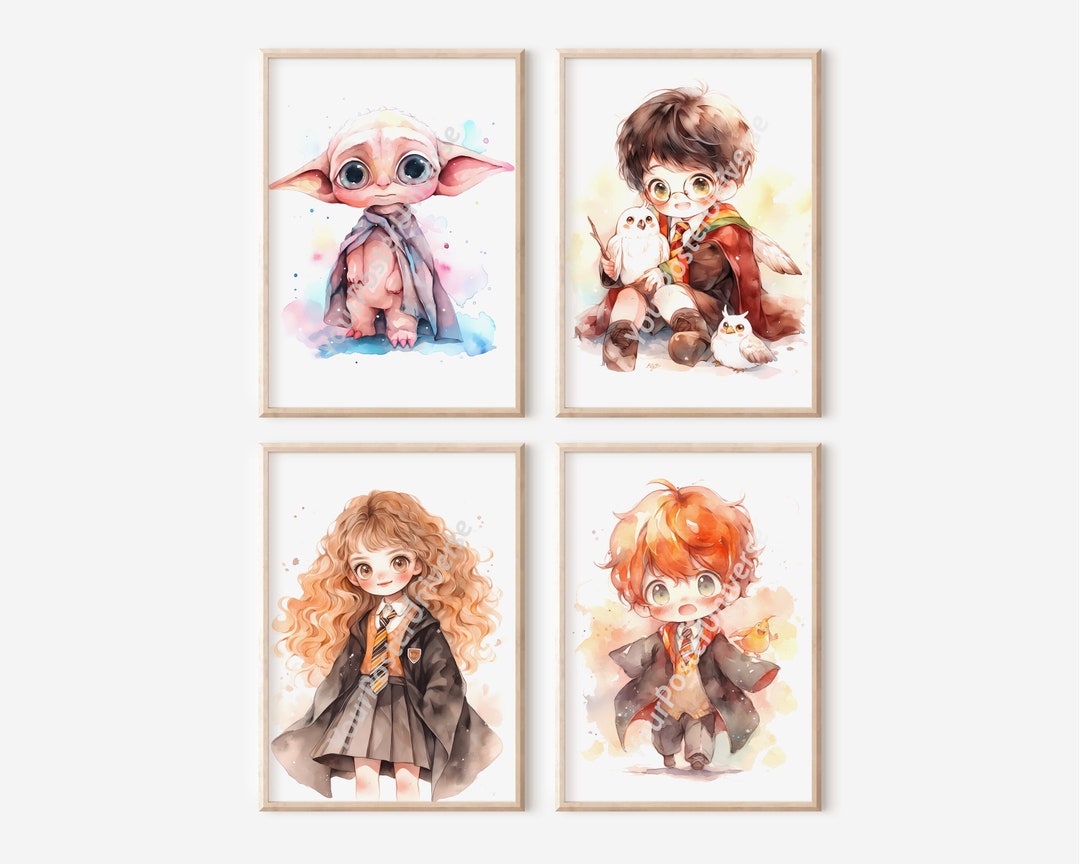 Set of 4 Chibi Wizard Posters - Nursery Decor, Wall Art, Kids Bedroom ...