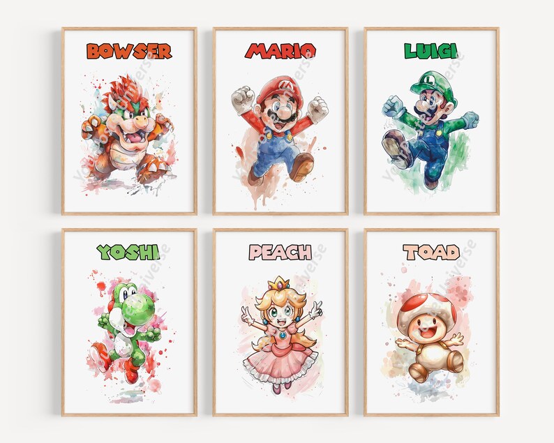 Set of 6 Super Mario Wall Art Mario and Luigi, Prints for Kids, Kids ...